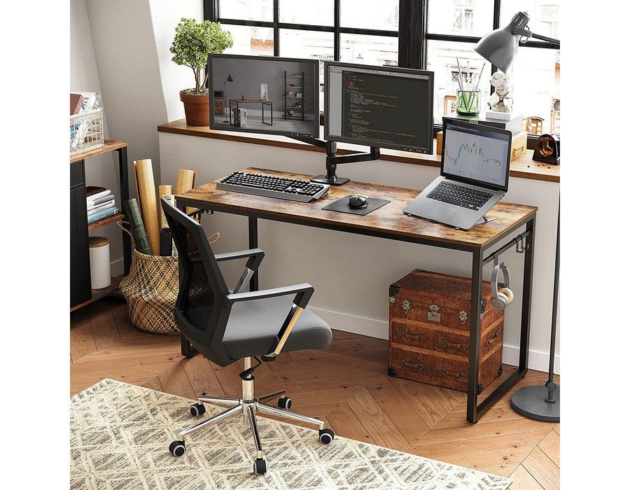 Buy Desk Computer Table Workstation (140x75x60cm | 8 Hooks) Black ...